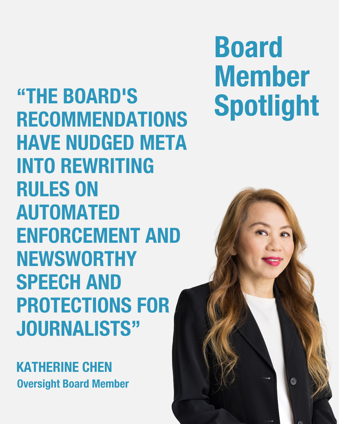 BOARD MEMBER SPOTLIGHT: KATHERINE CHEN | Oversight Board